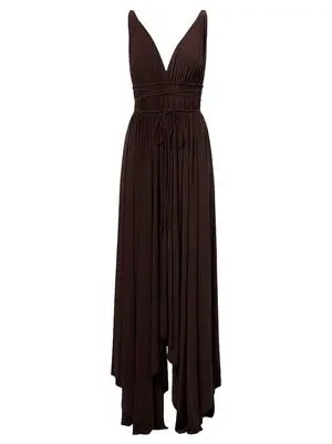 Norma Kamali Goddess Pleated Jersey Maxi Dress - Brown