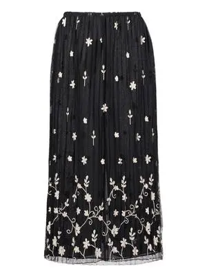 TOTEME Embroidered Plissé Tulle Midi Skirt - Black