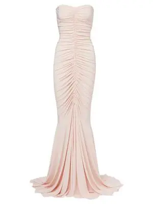 Norma Kamali Ruched Strapless Gown - Pink