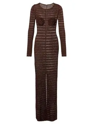 SAME Floral-appliqué Crochet Maxi Dress - Brown