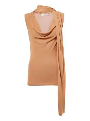 AYA MUSE Draped Scarf-detail Top - Beige