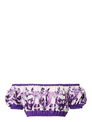 Dolce & Gabbana Majolica Cotton Crop Top - Purple