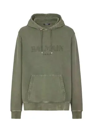 Balmain Logo-Print Hoodie Green