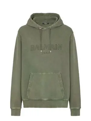Balmain Logo-Print Hoodie Green