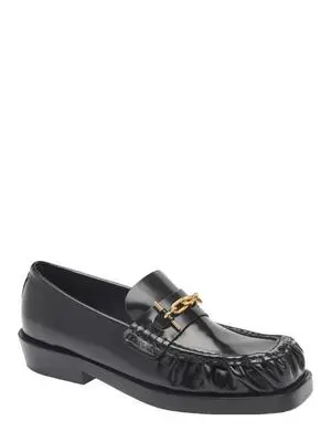 Balmain Glazed Leather Loafer - 0pa Black