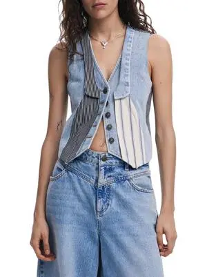 Desigual Patchwork Denim Vest - Blue