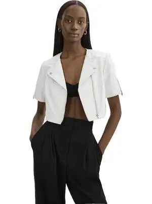 LAMARQUE Kirsi Cropped Biker Jacket - White