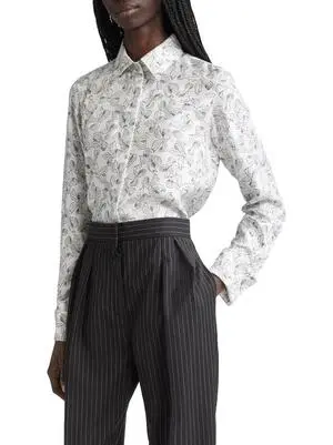 Max Mara Bow Print Silk Twill Shirt - White Black