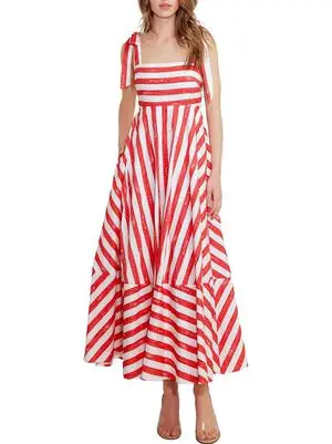 FREEMARKET Tie Strap Maxi Dress - Red/ White