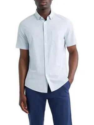 Mizzen+main Leeward Trim Fit Microprint Short Sleeve Button-up Shirt - White Geo Bloom