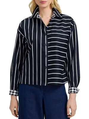 Foxcroft Striped Cotton Button-up Shirt - Black/ White