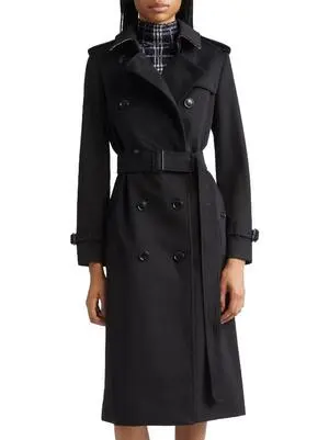 Burberry Kensington Belted Waterproof Cashmere Trench Coat - Black