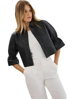 LAMARQUE Carolina Leather Ruffle Sleeve Jacket - Black