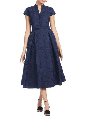 Sachin & Babi Hanna Floral Cloqué Cocktail Midi Dress - Washed Indigo