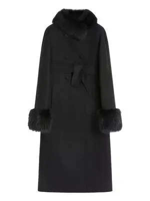 Valentino Garavani Faux Fur-trimmed Double-breasted Coat - Black