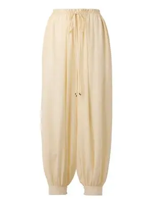 Chloé Embroidered Silk Tapered Pants - Cream