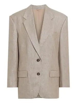 Brunello Cucinelli Metallic Linen-blend Twill Blazer - Mushroom