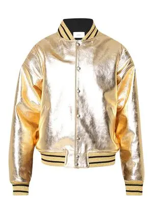 Rhude Metallic Leather Bomber Jacket - Gold