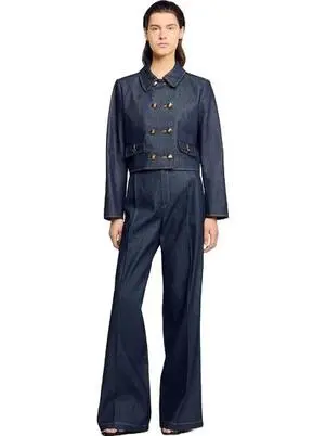 Sandro Wide-leg Denim Suit Trousers - Blue