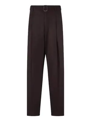 Emporio Armani Virgin Wool Trousers With Belt - Natural