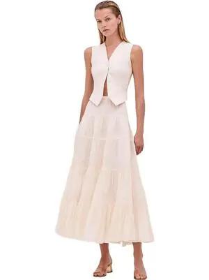 Alexis Embroidered Striped Midi Skirt - Neutral