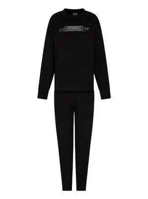 EA7 Logo Series Cotton Interlock Tracksuit Black