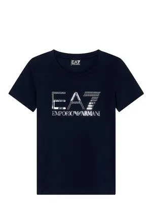 EA7 Logo Series Stretch-jersey Crew-neck T-shirt - Blue / Navy