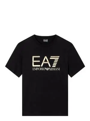 EA7 Logo Series Cotton T-shirt With Oversized Logo - Black