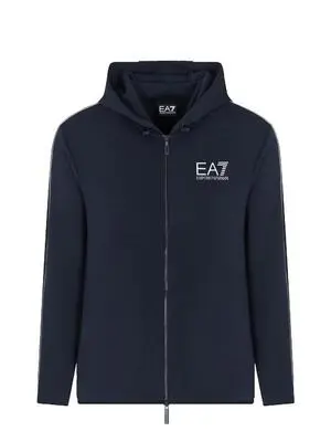 Emporio Armani Ea7 Gold Label Viscose-blend Hooded Sweatshirt - Navy