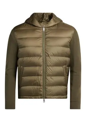 Moncler Padded Nylon Knit-Sleeve Hooded Cardigan Olive