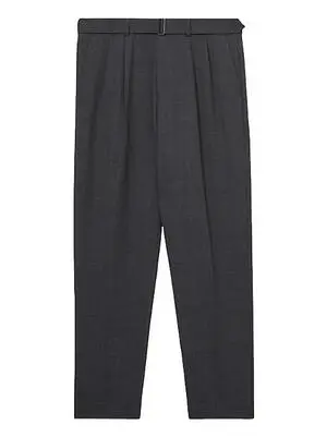 REISS Belted-waist Tapered Stretch Wool-blend Trousers - Charcoal Grey