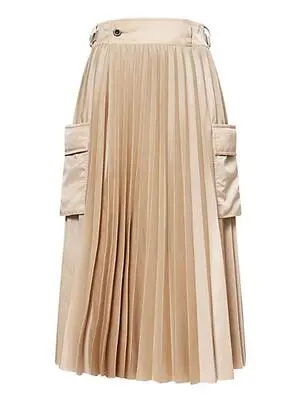 Sacai Pleated Wrap-front Woven Midi Skirt - Beige