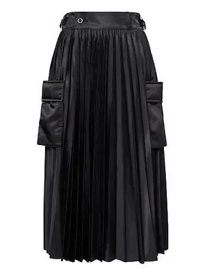 Sacai Pleated Wrap-front Woven Midi Skirt - Black