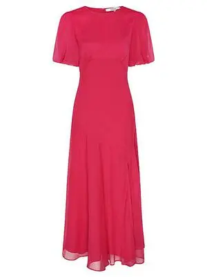 OMNES Nola Round-neck Puff-sleeve Woven Maxi Dress - Magenta