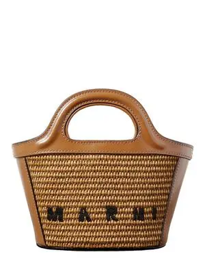 Marni Tropicalia Micro Embroidered Raffia Tote - Brown