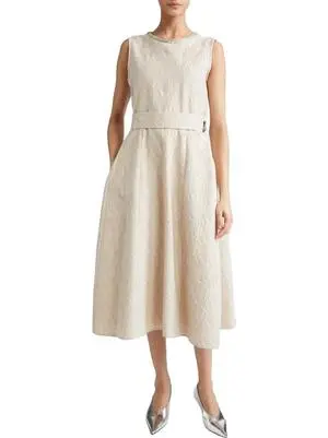 Max Mara Carmen Leaf Jacquard Belted Midi Dress - Ecru