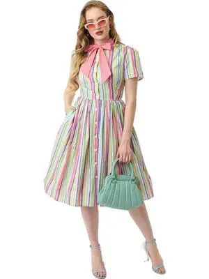 Unique Vintage Cora Swing Dress - Multicolor Stripe