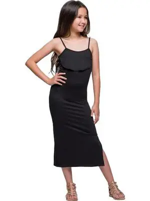 24SEVENKID Ruffle Spaghetti Strap Maxi Dress - Black