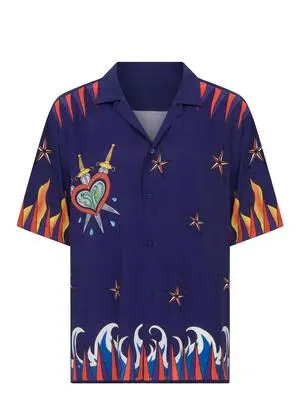 JE TE VEUX Sailor Shirt - Blue / Flame Graphic