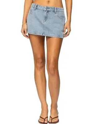 EDIKTED Lace Hearts Denim Miniskirt