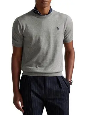 Ralph Lauren Short Sleeve Cotton Crewneck Sweater - Fawn Grey Heather
