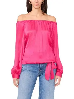 Vince Camuto Off The Shoulder Tie Hem Top - Beetroot Pink