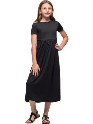 24SEVENKID Short Sleeve Pleated Midi Dress - Black
