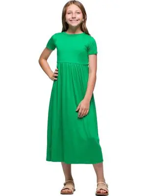 24SEVENKID Short Sleeve Pleated Midi Dress - Green