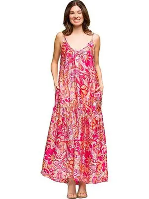 24SEVEN COMFORT APPAREL Maternity Printed Maxi Dress - Pink Multi
