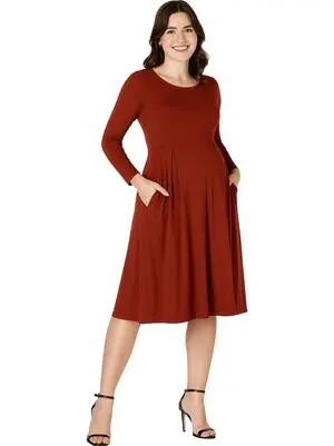 24SEVEN COMFORT APPAREL Maternity Midi Length Fit And Flare Dress - Rust