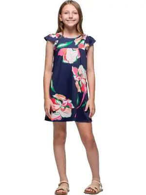 24SEVENKID Floral Print Babydoll Dress - Blue Multi