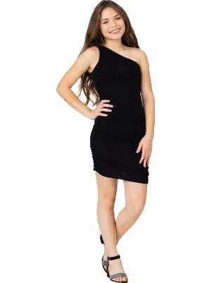 24SEVENKID One Shoulder Mini Dress Black