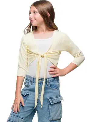 24SEVENKID Tie Front Cropped Cardigan Shrug - Banana