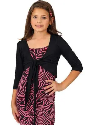 24SEVENKID Tie Front Cropped Cardigan Shrug - Black